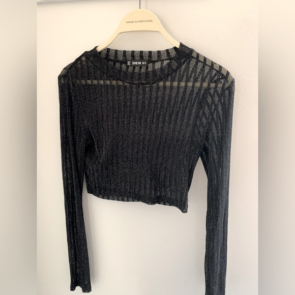 SHEIN | Tops | Shein Sparkly Sheer Long Sleeve Crop Top | Poshmark